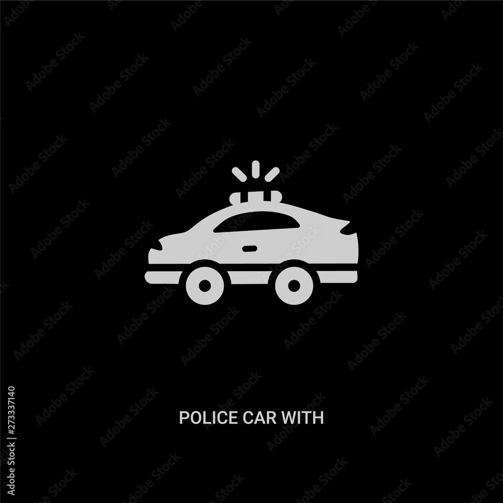white police car with lights vector icon on black background. modern ...