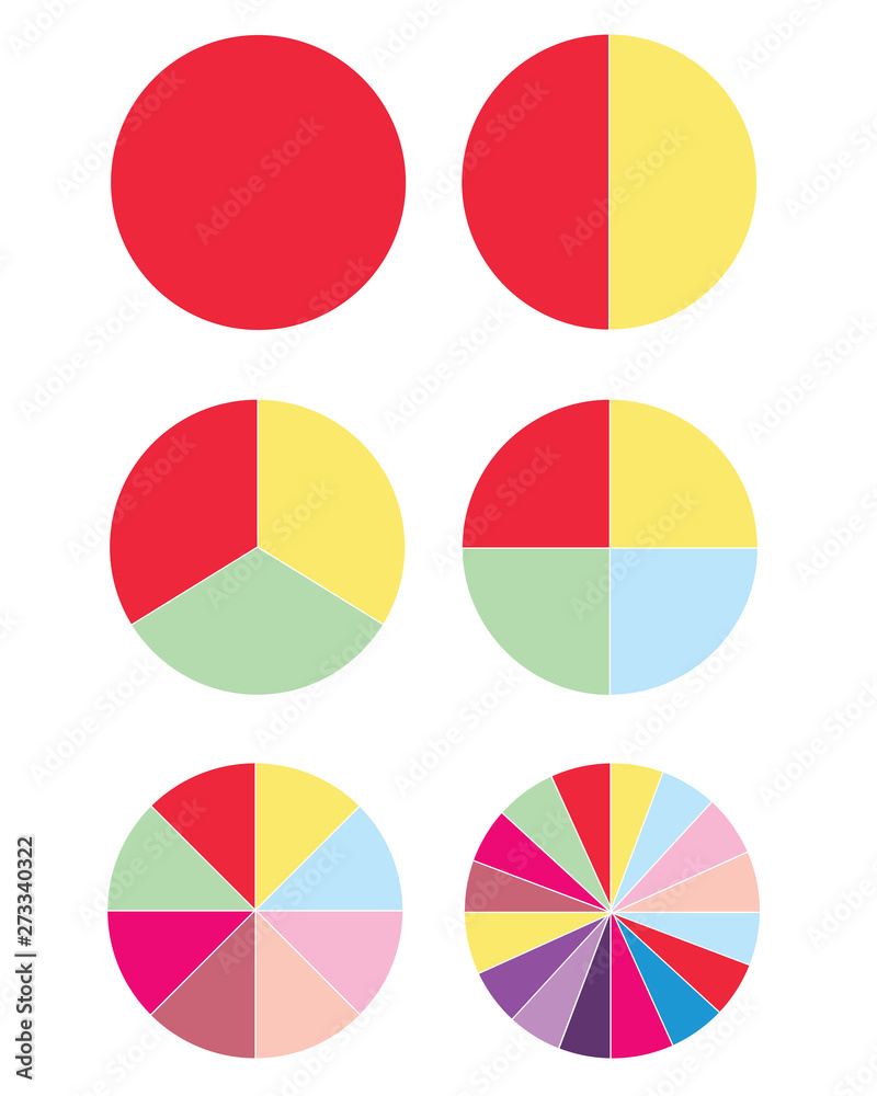pie charts in multiple colors - diagrams for infographics - white ...