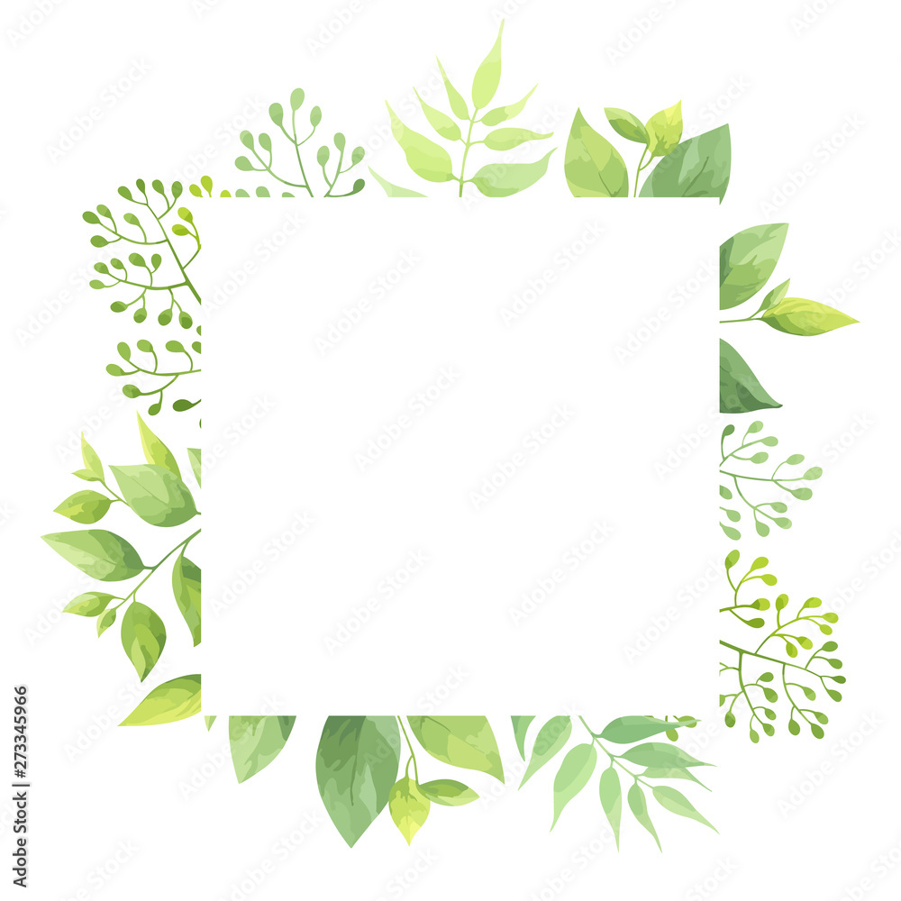 Green leaves frame template. Floral border. Vector illustration. Stock ...