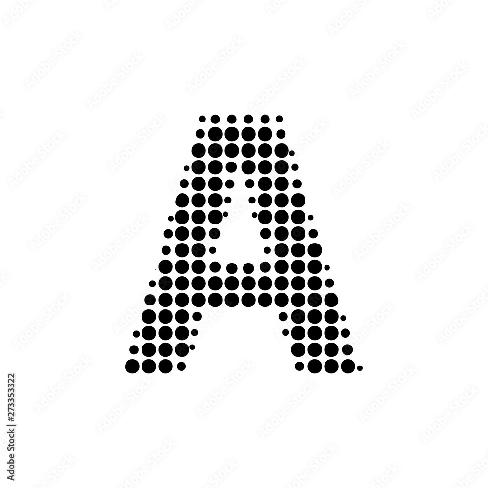 Letter A in halftone. Dotted illustration isolated on a white ...