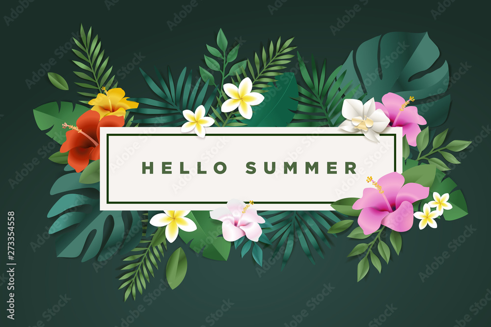 Hello Summer. Web banner template design. Vector illustration concept ...