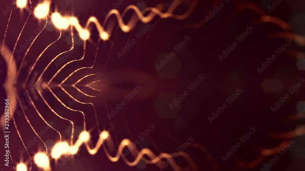 sci-fi gold background of luminous particles that form curves, surfaces ...