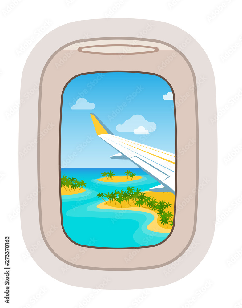 Aairplane window vector traveling by plane and porthole view in flight ...