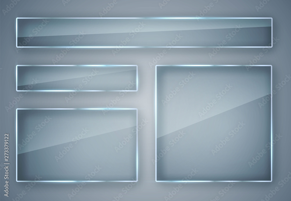 Glass plates set. Glass banners on transparent background. Flat glass ...