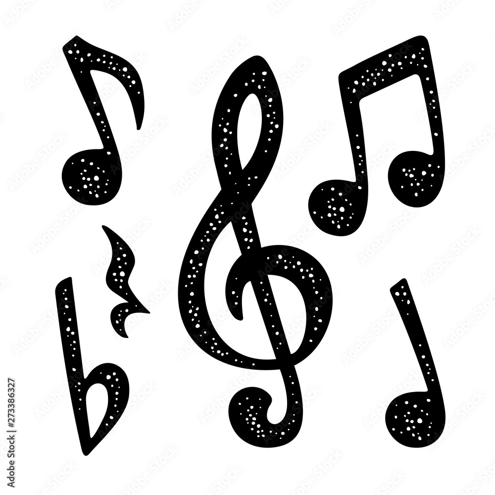 Set music notes. Music calligraphic handwriting lettering. Vector black ...