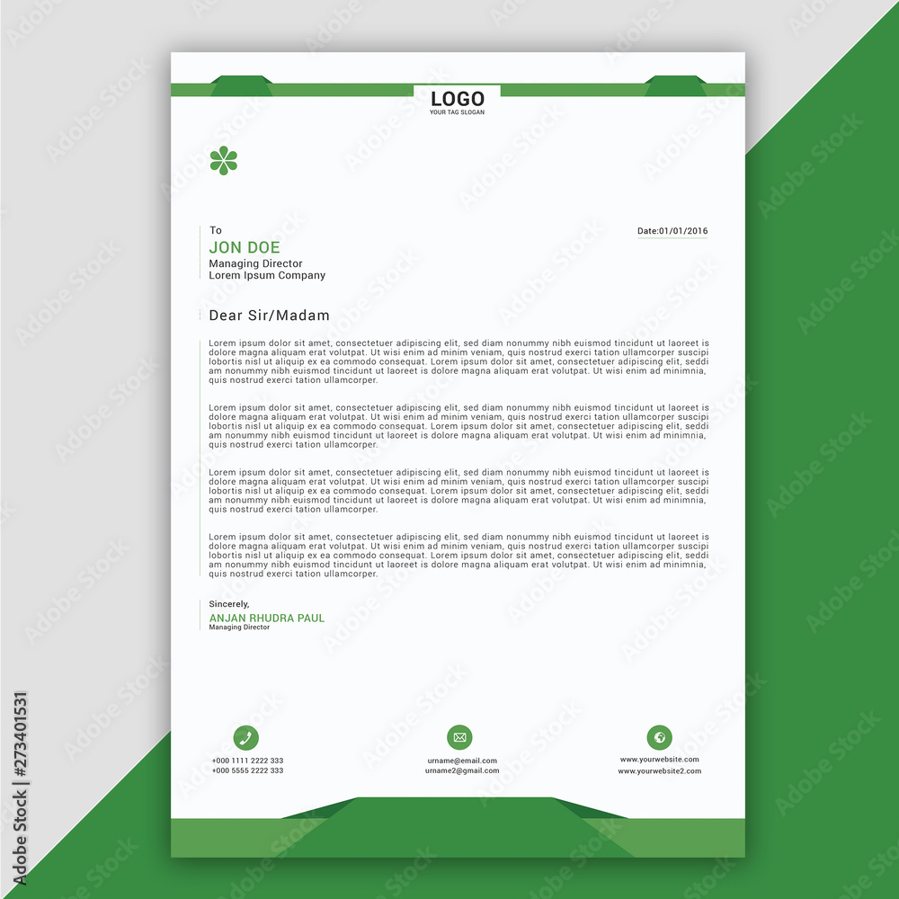 Green Letterhead Design Sample Stock Illustration | Adobe Stock