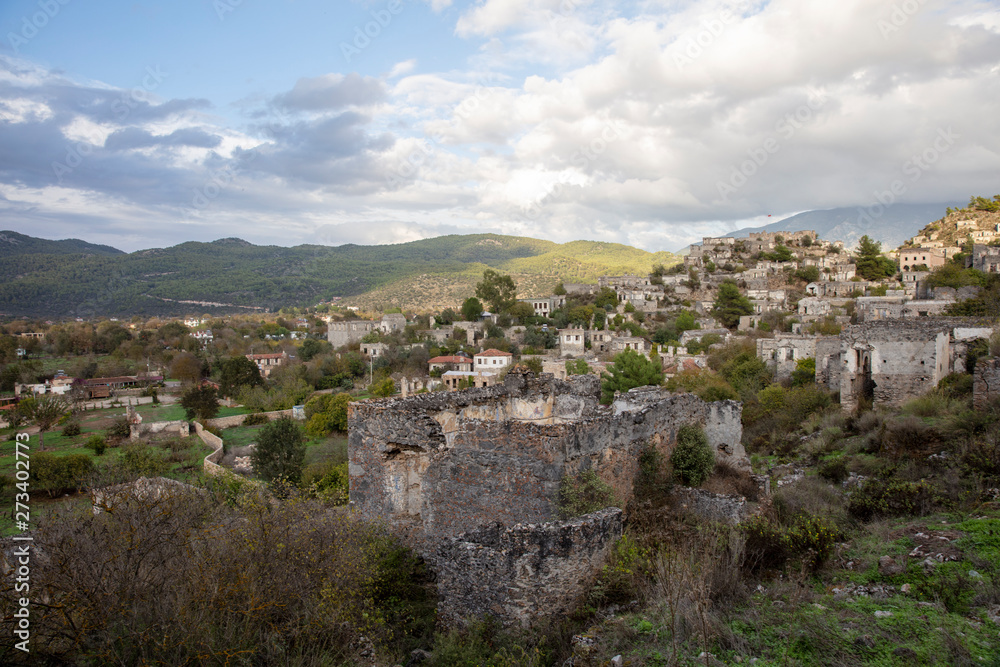 Historical Lycian village of Kayakoy, Fethiye, Mugla, Turkey. Ghost ...