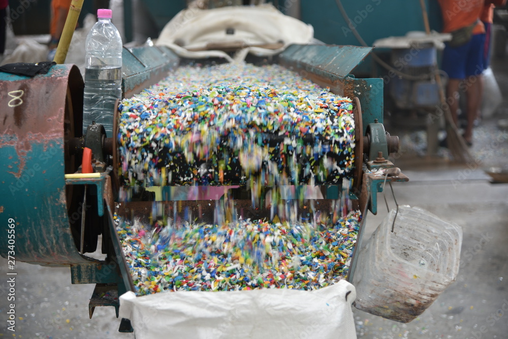 Recycle plastic bottle stack to conveyor line . Plastic recycling ...