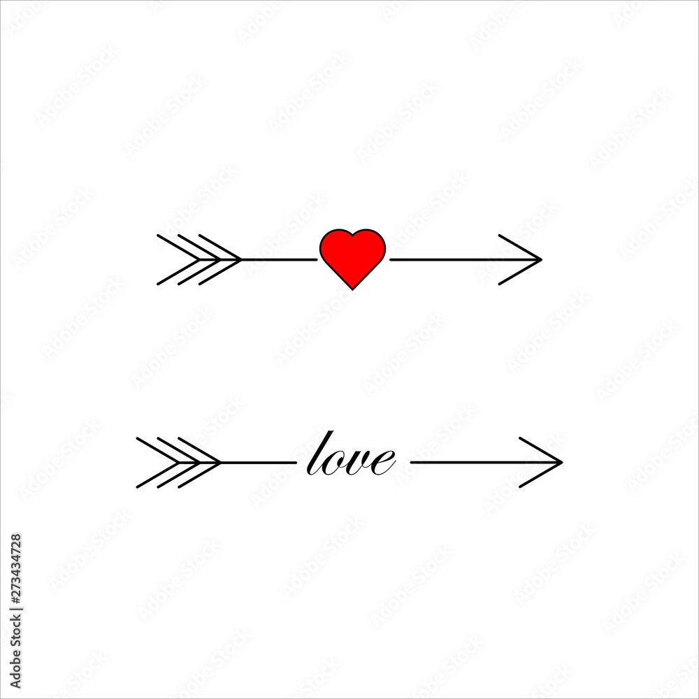 set of 2 arrows typography word love in the middle of the arrow and ...