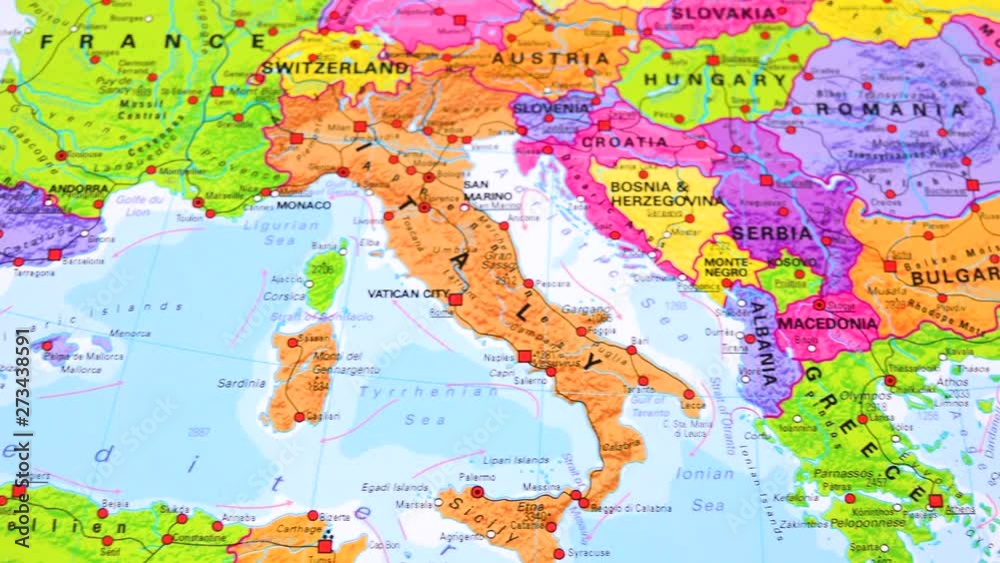 Southern Europe on a political map - closeup Stock Video | Adobe Stock
