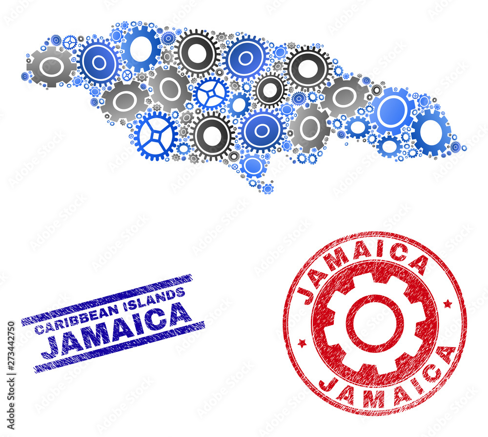 Workshop vector Jamaica map composition and stamps. Abstract Jamaica ...