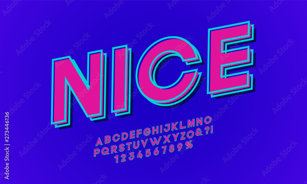 Slanted Font and alphabet with color layers. Stock Vector | Adobe Stock