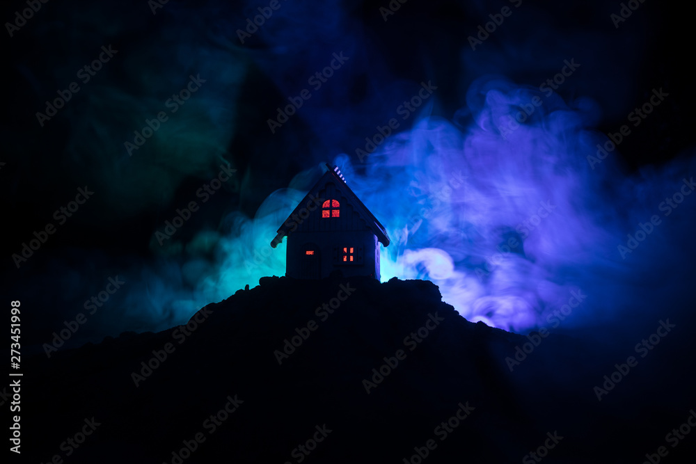 Old house with a Ghost in the forest at night or Abandoned Haunted ...