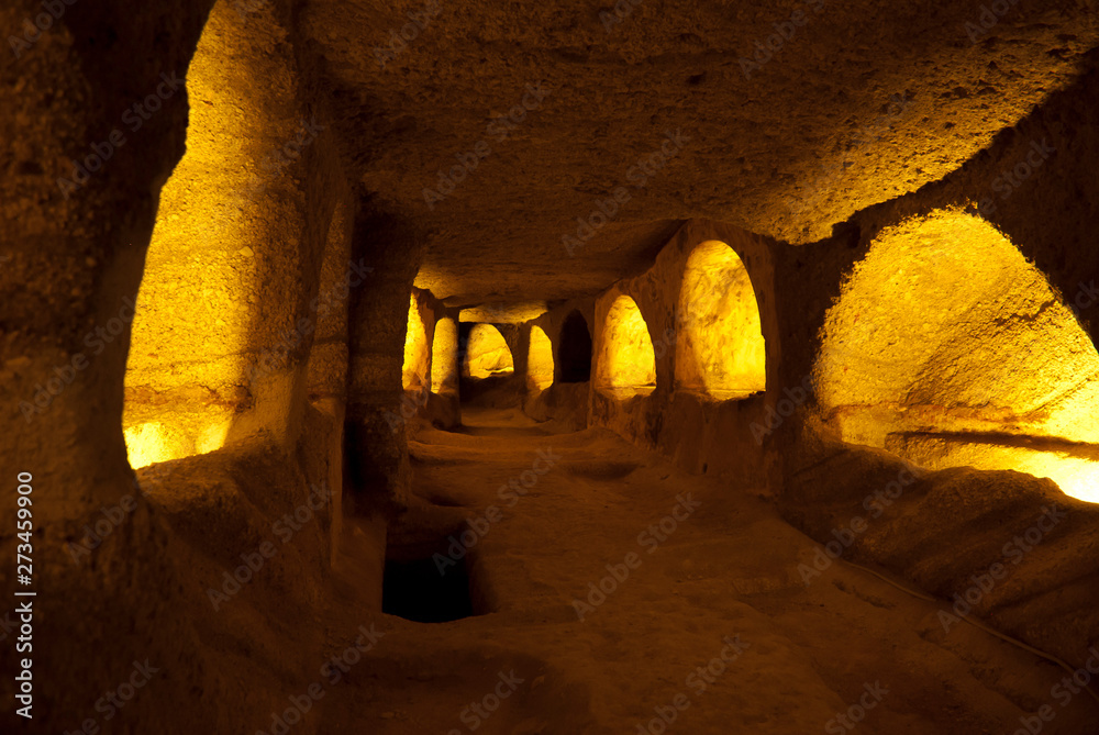 Milos Island, Cyclades islands / Greece 2018: The catacombs of the ...
