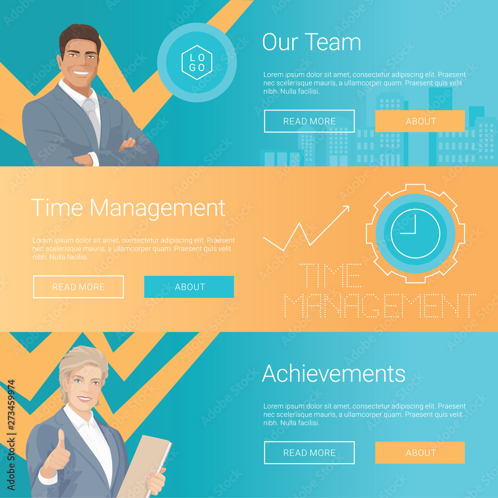 Vetor de Teamwork concept. Team. Time Management. Achievements ...