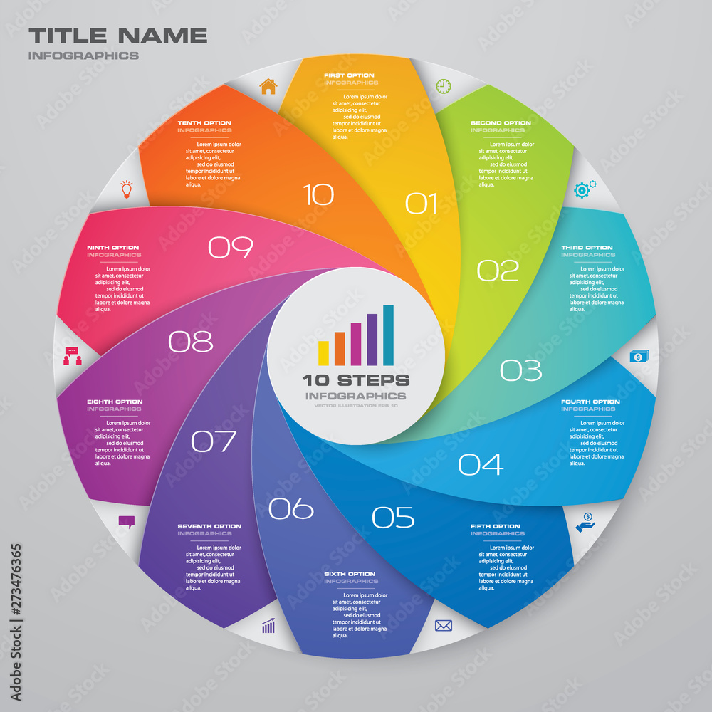 10 steps cycle chart infographics elements for data presentation. EPS ...