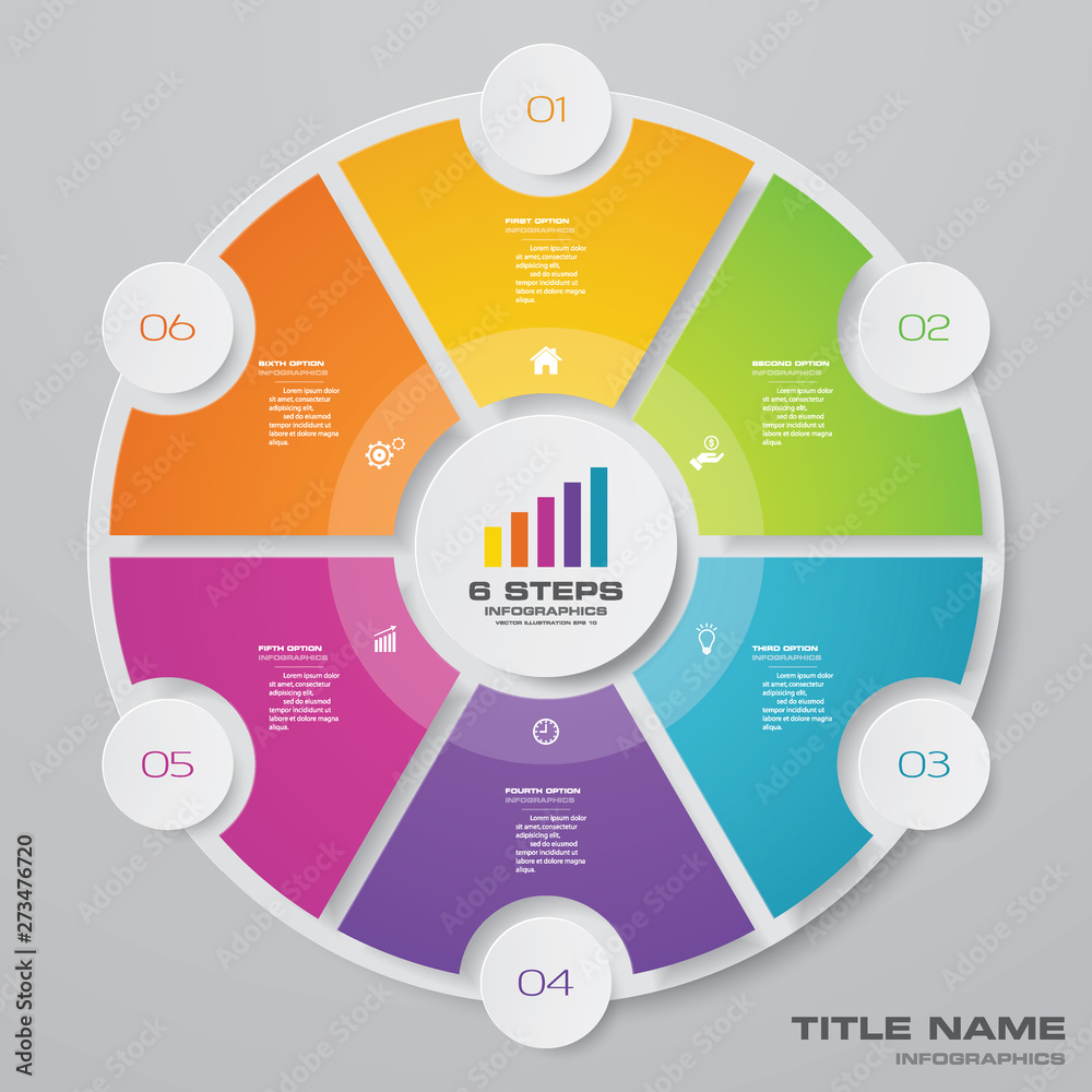 6 steps cycle chart infographics elements for data presentation. EPS 10 ...