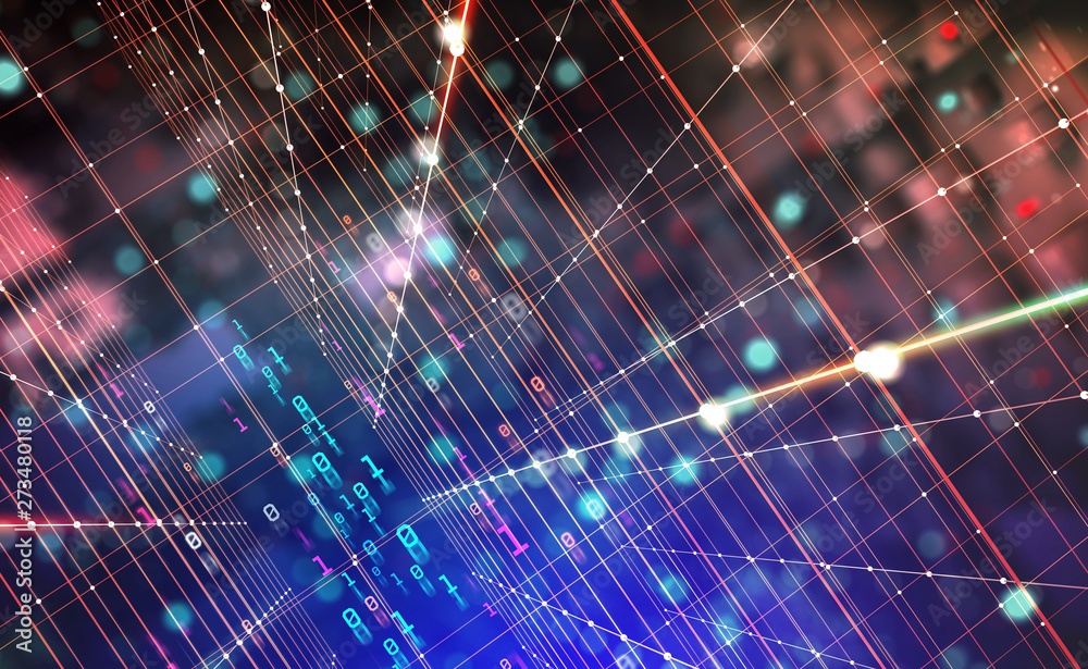 Cyberspace. Digital computer network as a global database. 3D ...