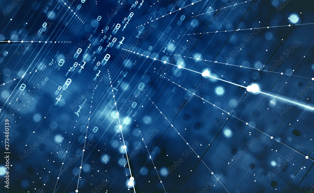 Cyberspace. Digital computer network as a global database. 3D ...