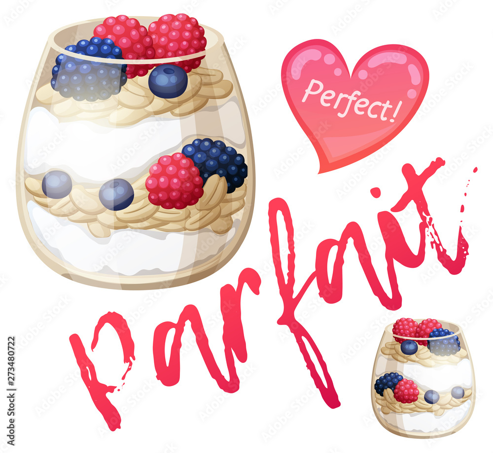 Parfait dessert with berries icon. Cartoon vector illustration isolated ...