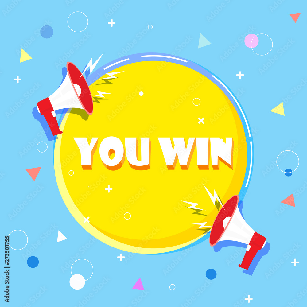 You win word concept vector illustration with megaphone and 3d style ...