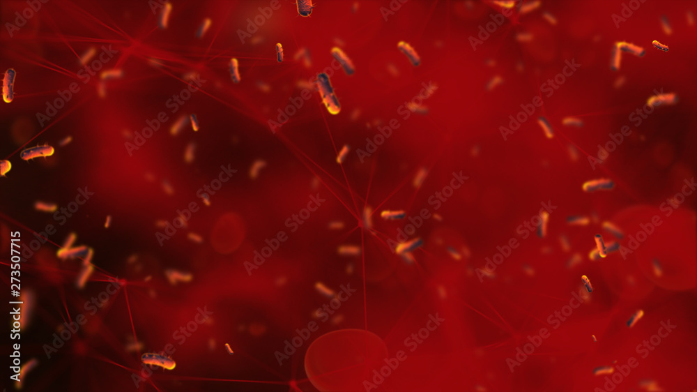 Bacteria, virus and Red infecting blood cells, traveling through a vein ...