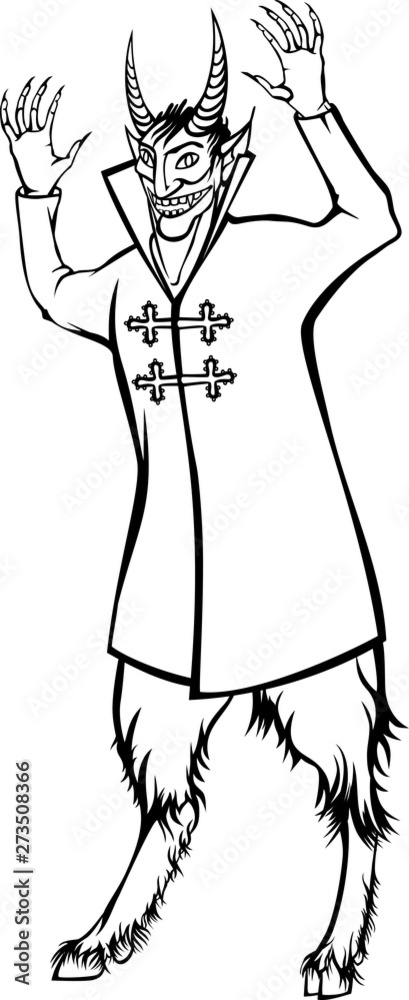 Demon with horns and hooves, with raised hands with claws. The demon in ...