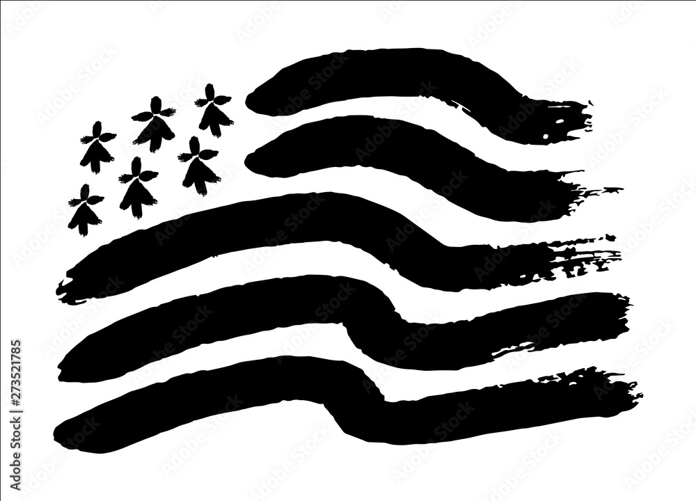 Hand drawn painted black and white vector breton flag Gwen-ha-Du in ...