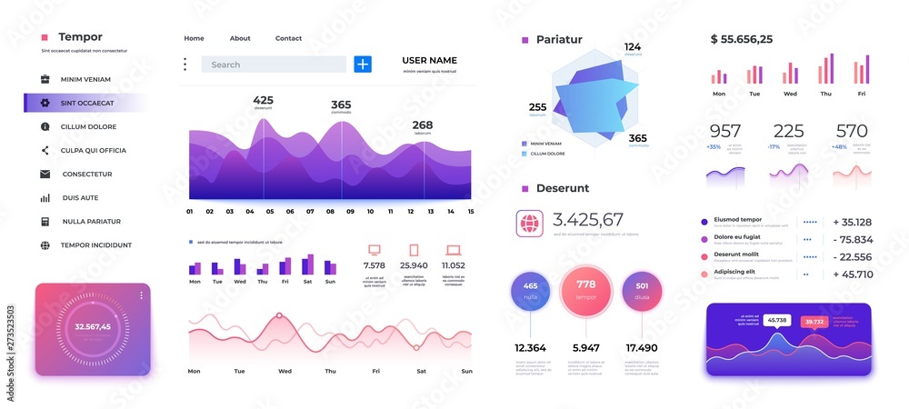 Infographic dashboard template. Admin panel ui, diagrams graphs and ...