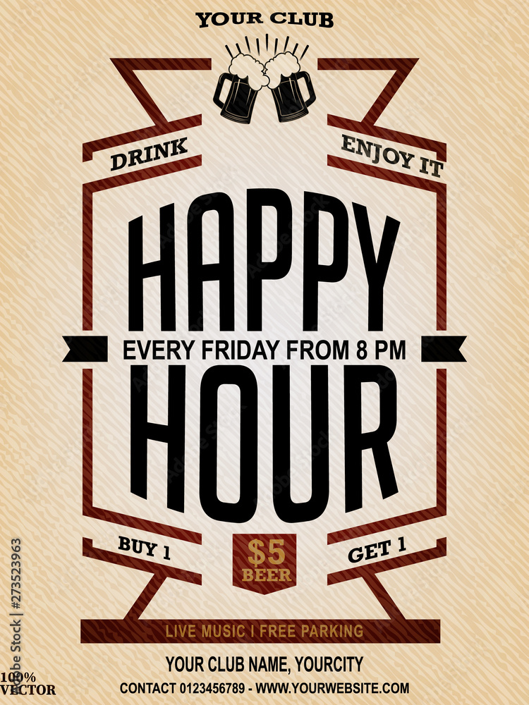 Vintage Happy hour art deco party invitation design template with ...