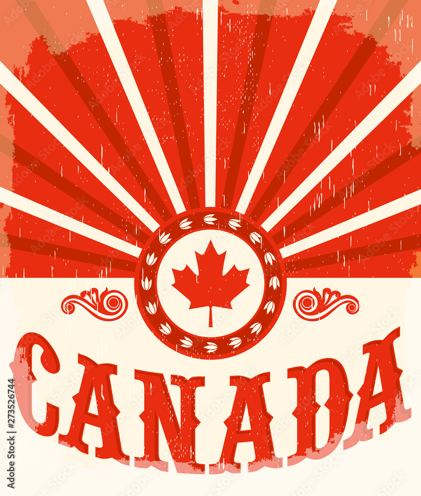 Canada vintage old poster with Canadian flag colors, vector design ...