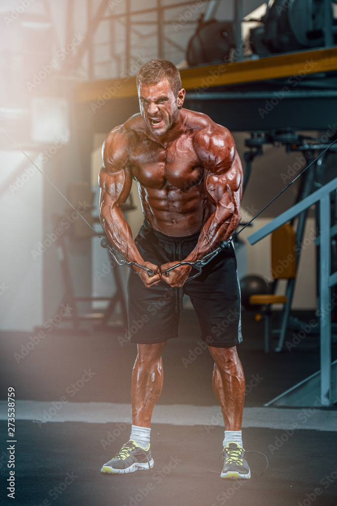 Body Builder Workout at the Gym. Performing Cross Over Exercise for ...