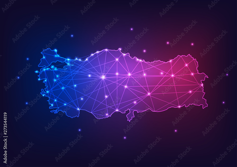 Turkey map outline with stars and lines abstract framework ...