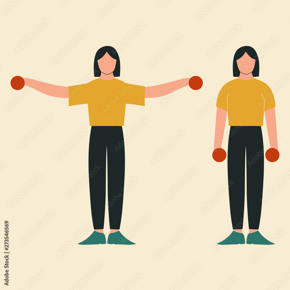 Lateral raise. Top body workout. Upper body exercises. Flat vector ...