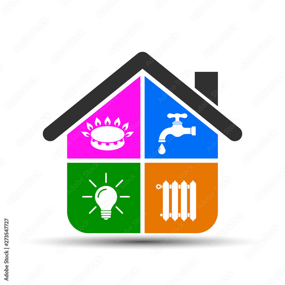 Utilities icons in flat style: water, gas, lighting, heating – stock ...