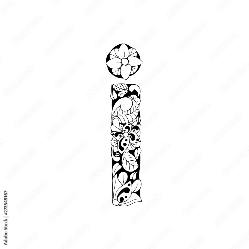 Floral letter outline illustration. Alphabet symbol for coloring book ...
