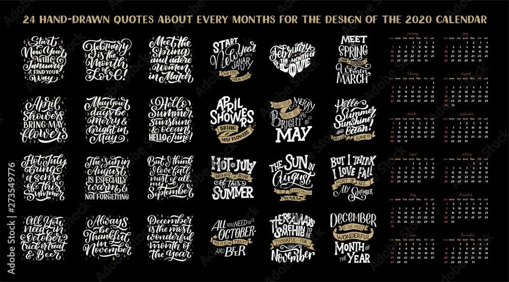 Set of compositions for every months, calendar, planner template. Hand ...