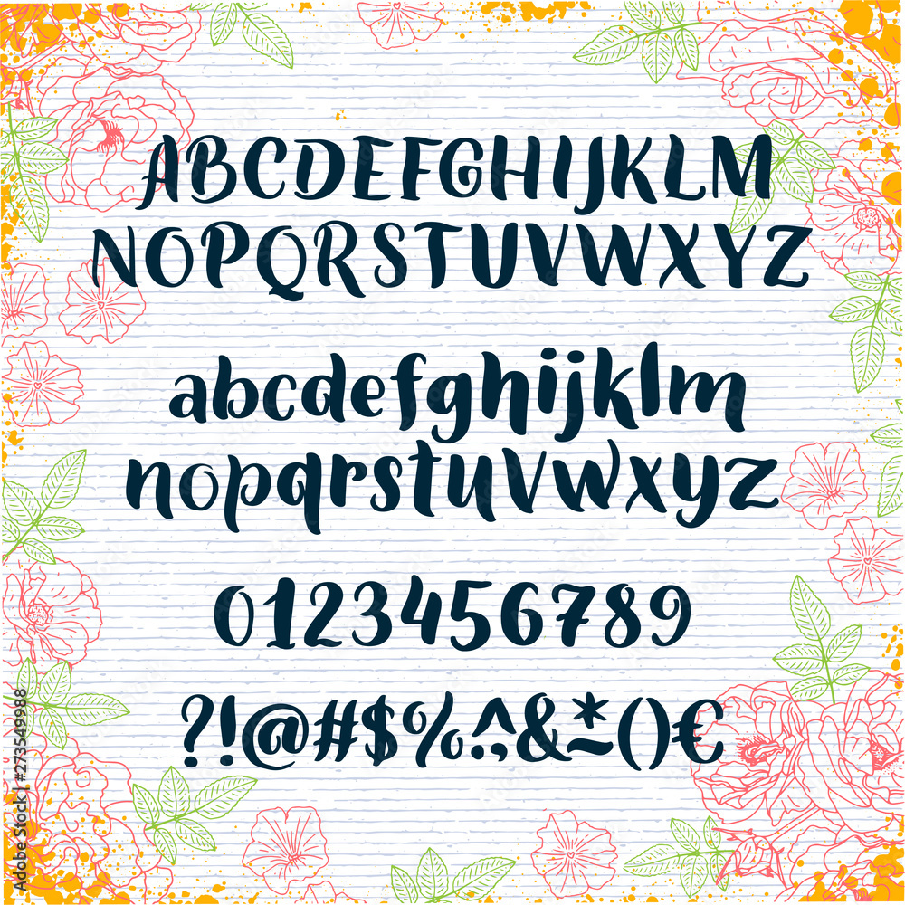 Hand drawn typeface. Brush painted letters. Handwritten script alphabet ...