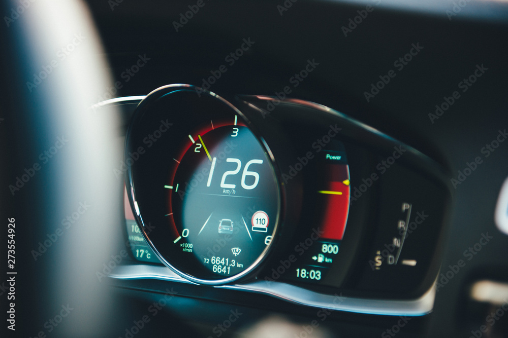 New modern luxury sport car digital dashboard showing driving data and ...