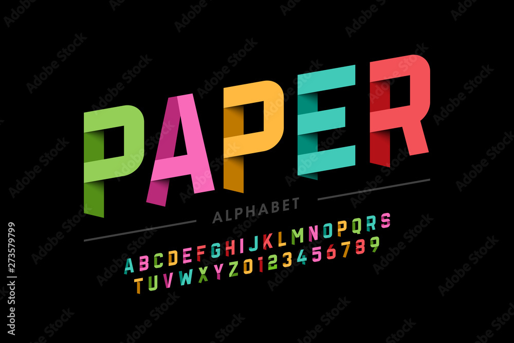 Origami style font design, paper folding alphabet letters and numbers ...