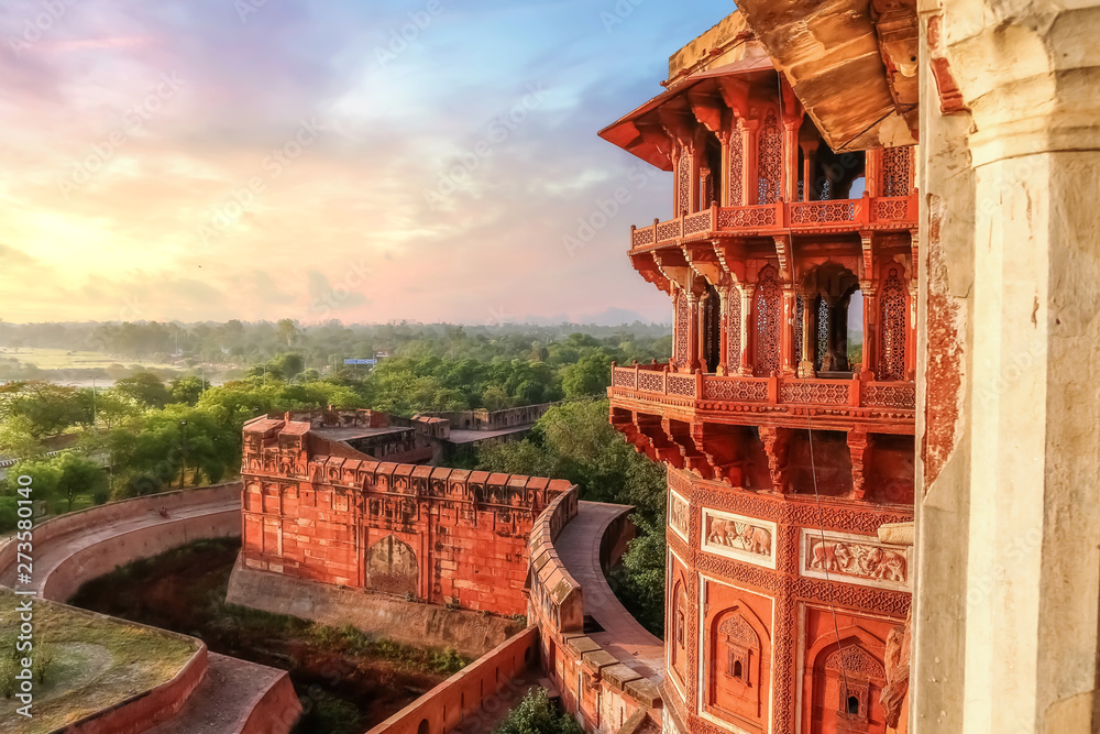 Agra Fort - Famous medieval historic fort exterior structure with view ...