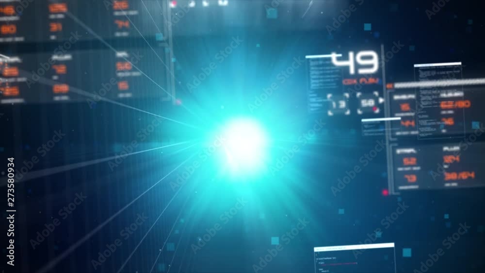 3D Rendering flying pass through hud head up display interface with ui ...