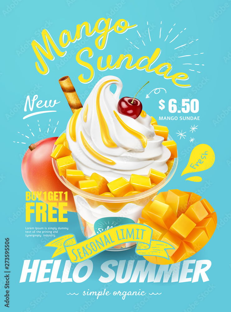 Delicious mango sundae poster Stock Vector | Adobe Stock