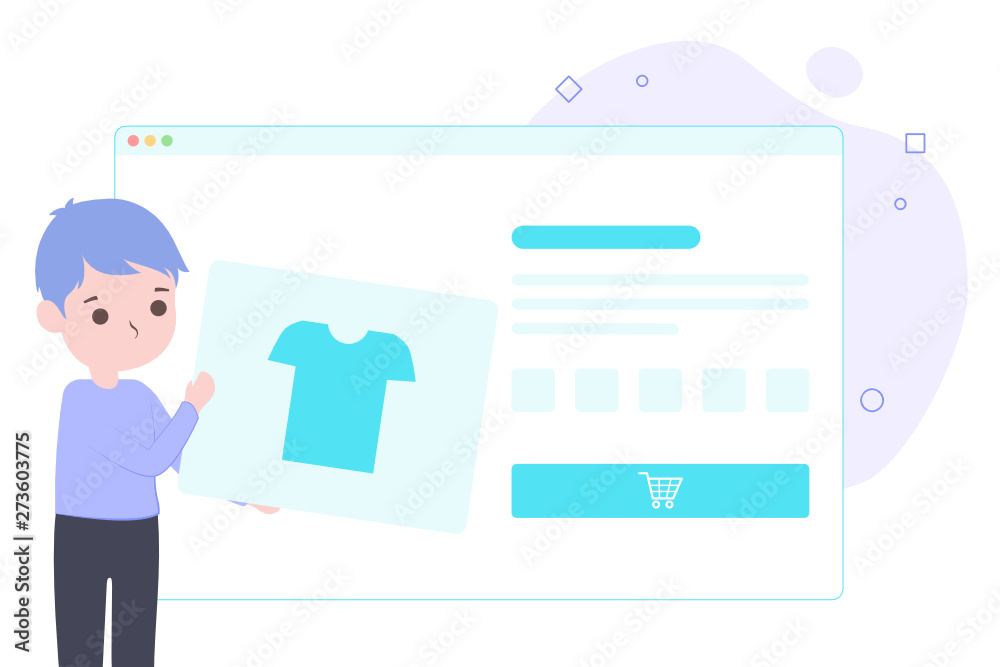 A cute young boy developer an user interface for eCommerce web store ...
