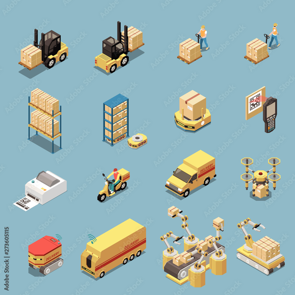 Warehouse Isometric Icons Set Stock Vector | Adobe Stock