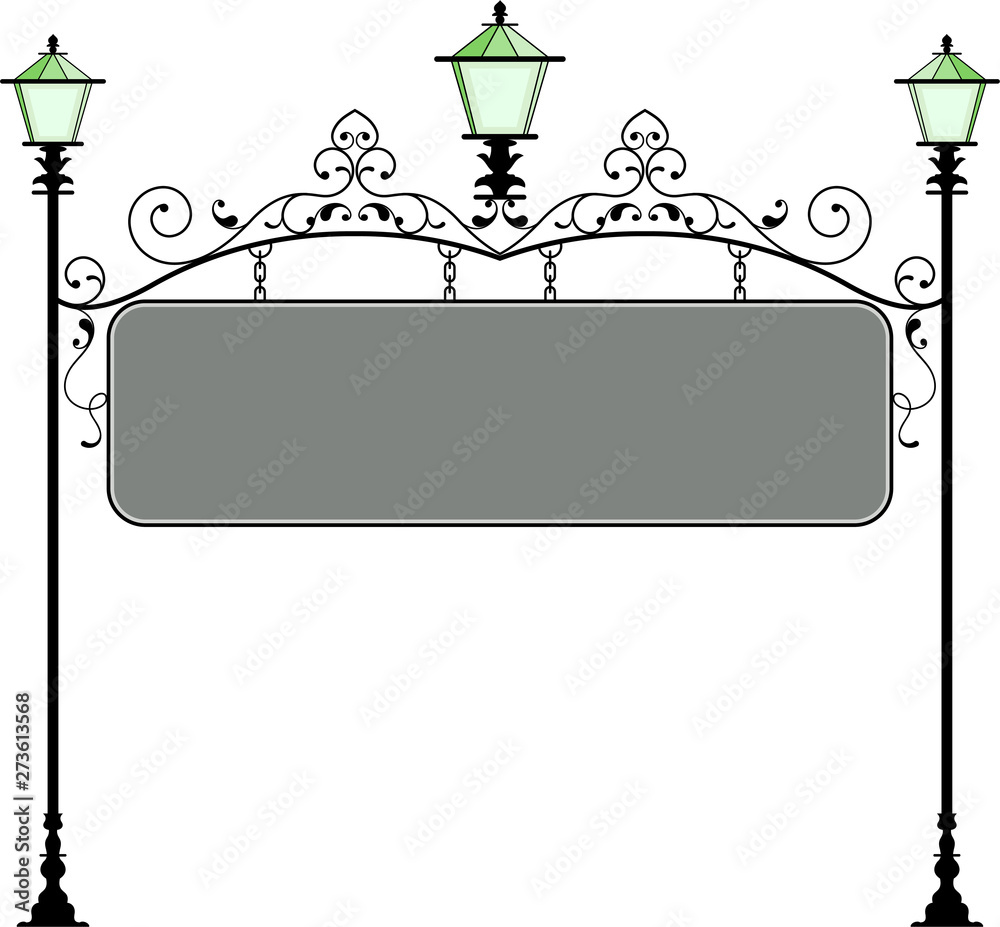 Wrought Iron Signage With Lamp Stock Vector | Adobe Stock