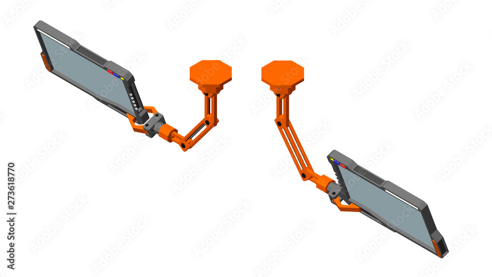 Robotic arm with futuristic monitor. 3d Vector illustration. Stock ...
