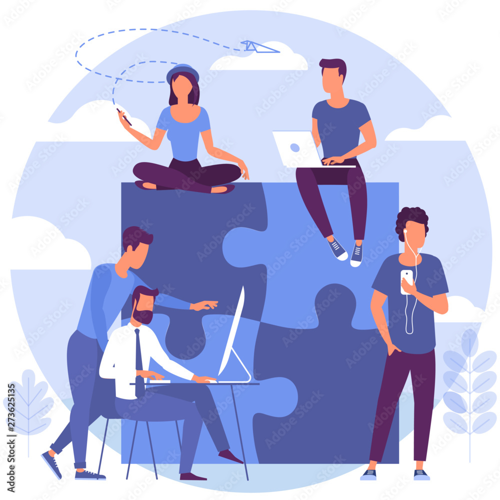 people are solving puzzle Stock Vector | Adobe Stock