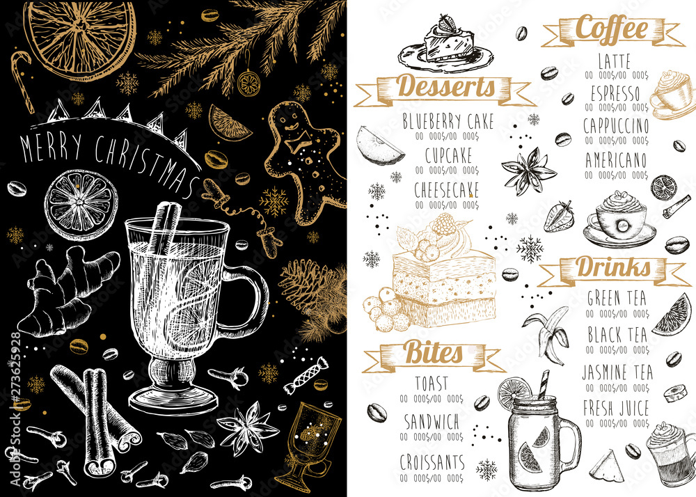 Christmas menu. Restaurant menu. Coffee house menu. Restaurant cafe ...