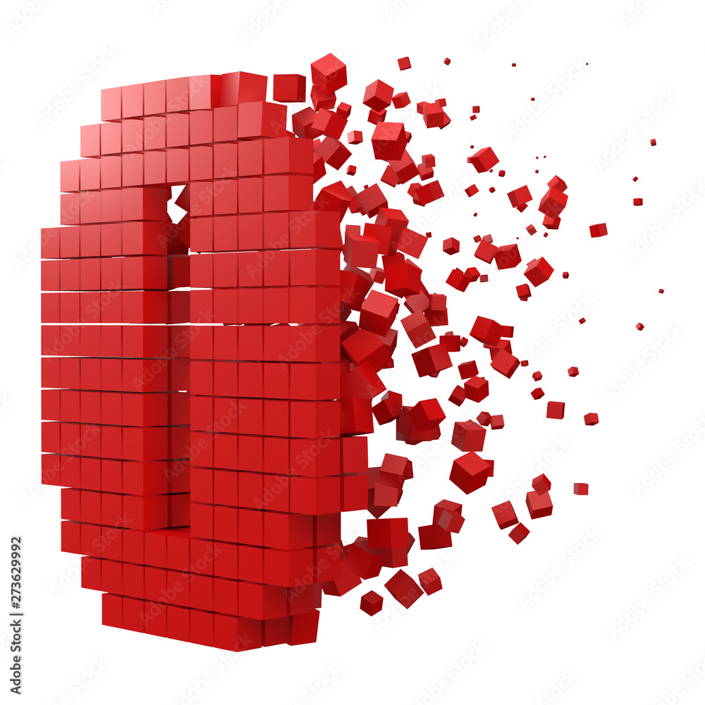 number 0 shaped data block. version with red cubes. 3d pixel style ...